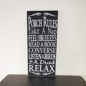 Hand Painted Porch Rules Wooden Sign, Black With White Lettering - Etsy