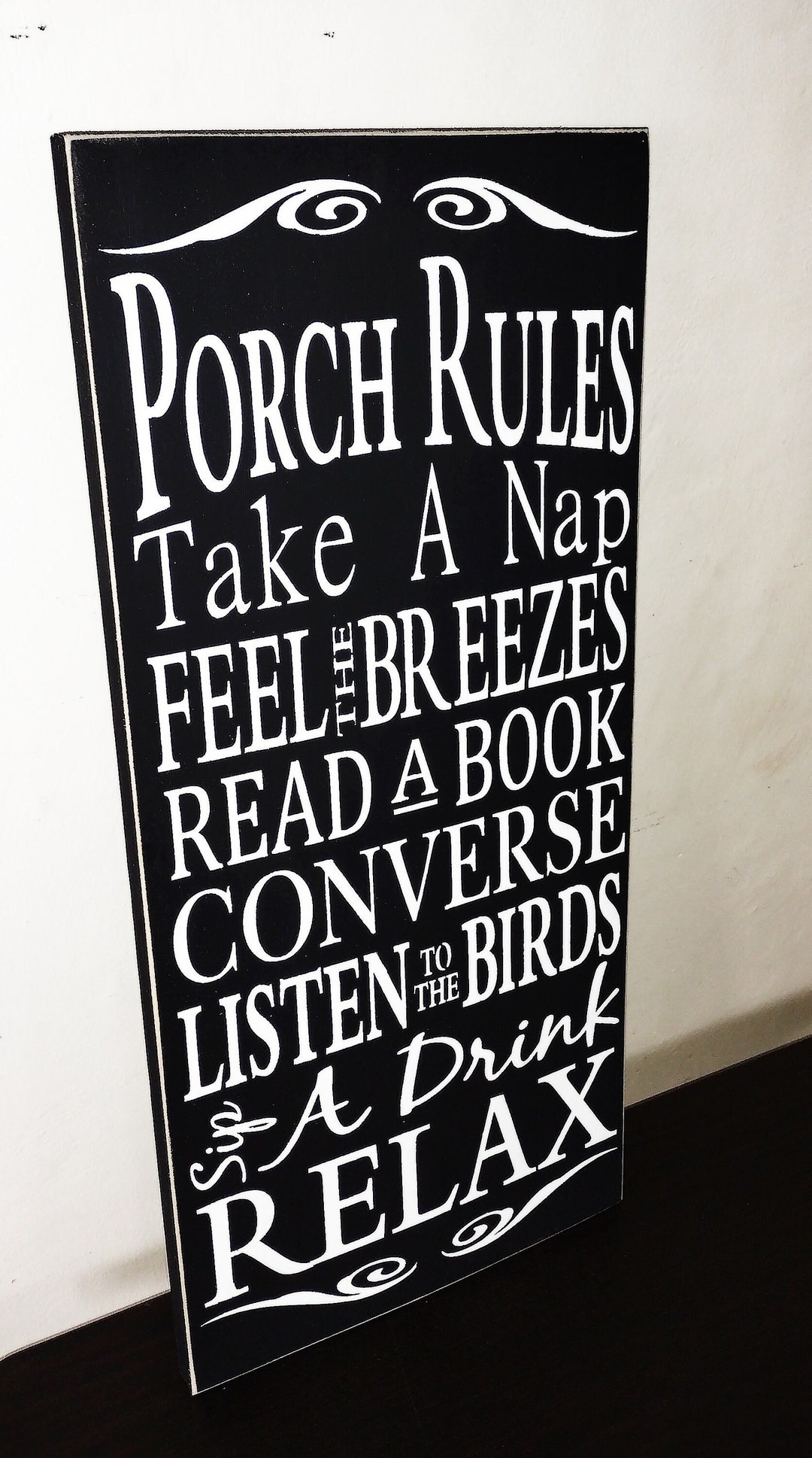 Hand Painted Porch Rules Wooden Sign, Black With White Lettering - Etsy