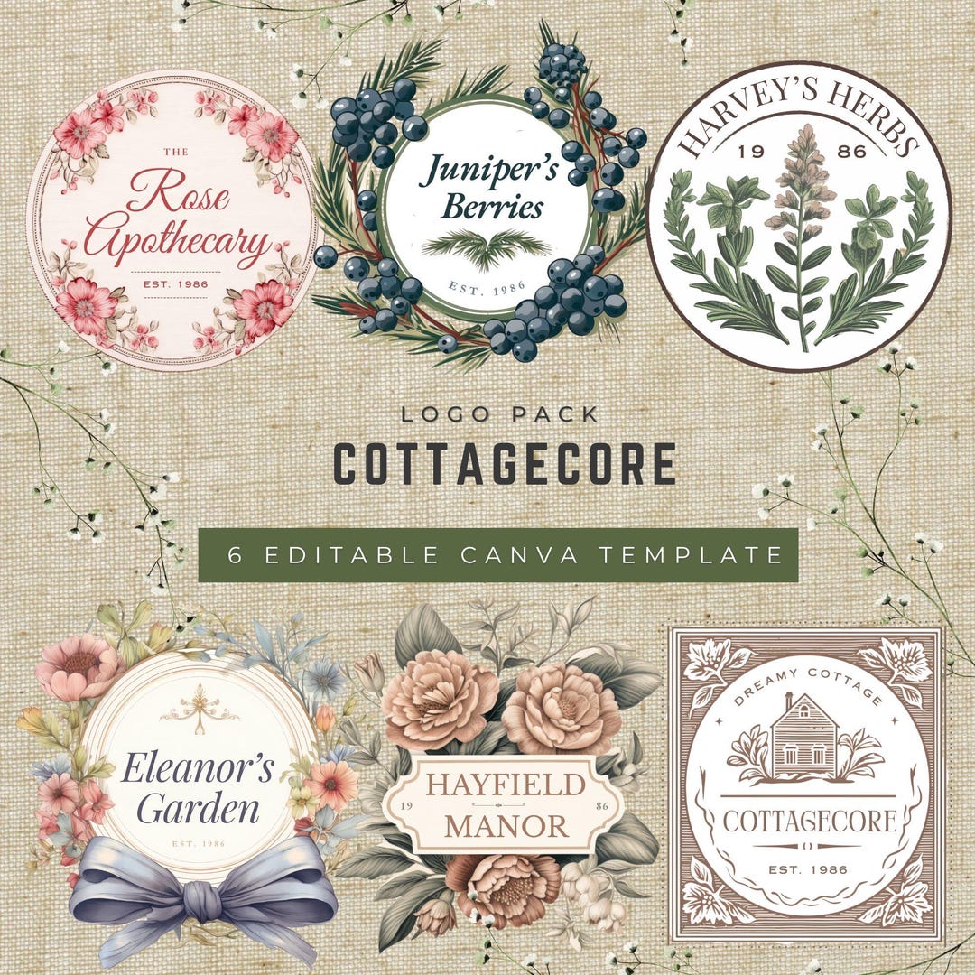 Cottagecore Logo Bundle, Botanical Vintage Logo, Floral Apothecary ...