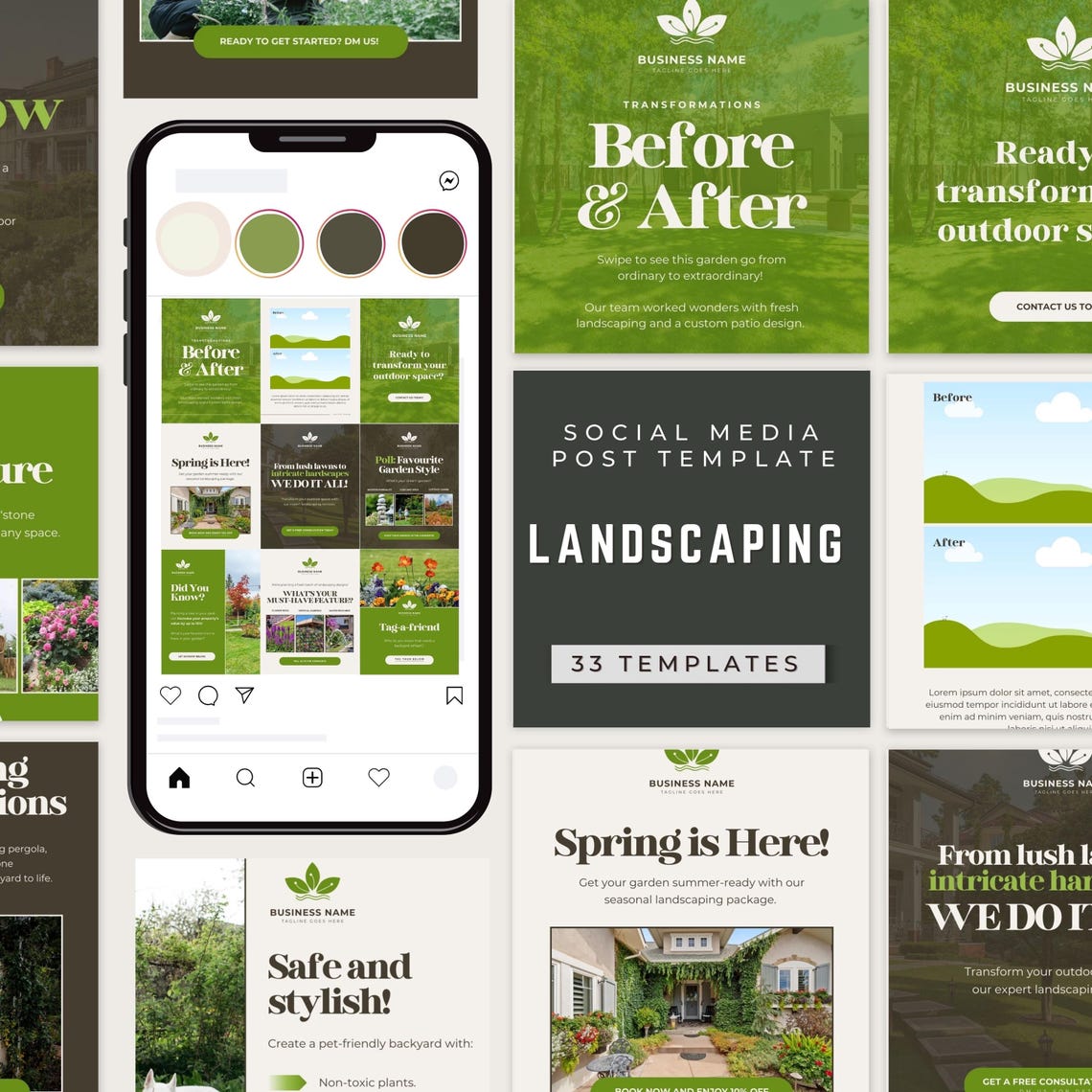 Landscaping Social Media Templates for Canva, Garden & Lawn Care ...
