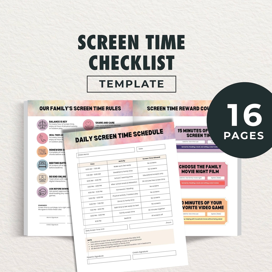 Screen Time Checklist Printable for Kids, Family Screen Time Rules ...