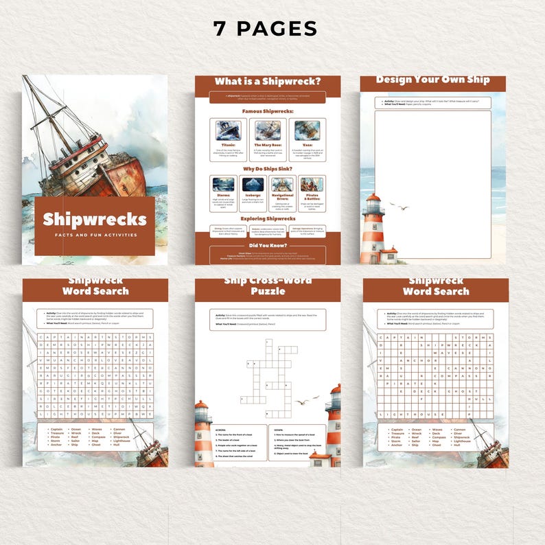 Shipwreck Activities for Kids Printable, Ocean Worksheets, Homeschool ...