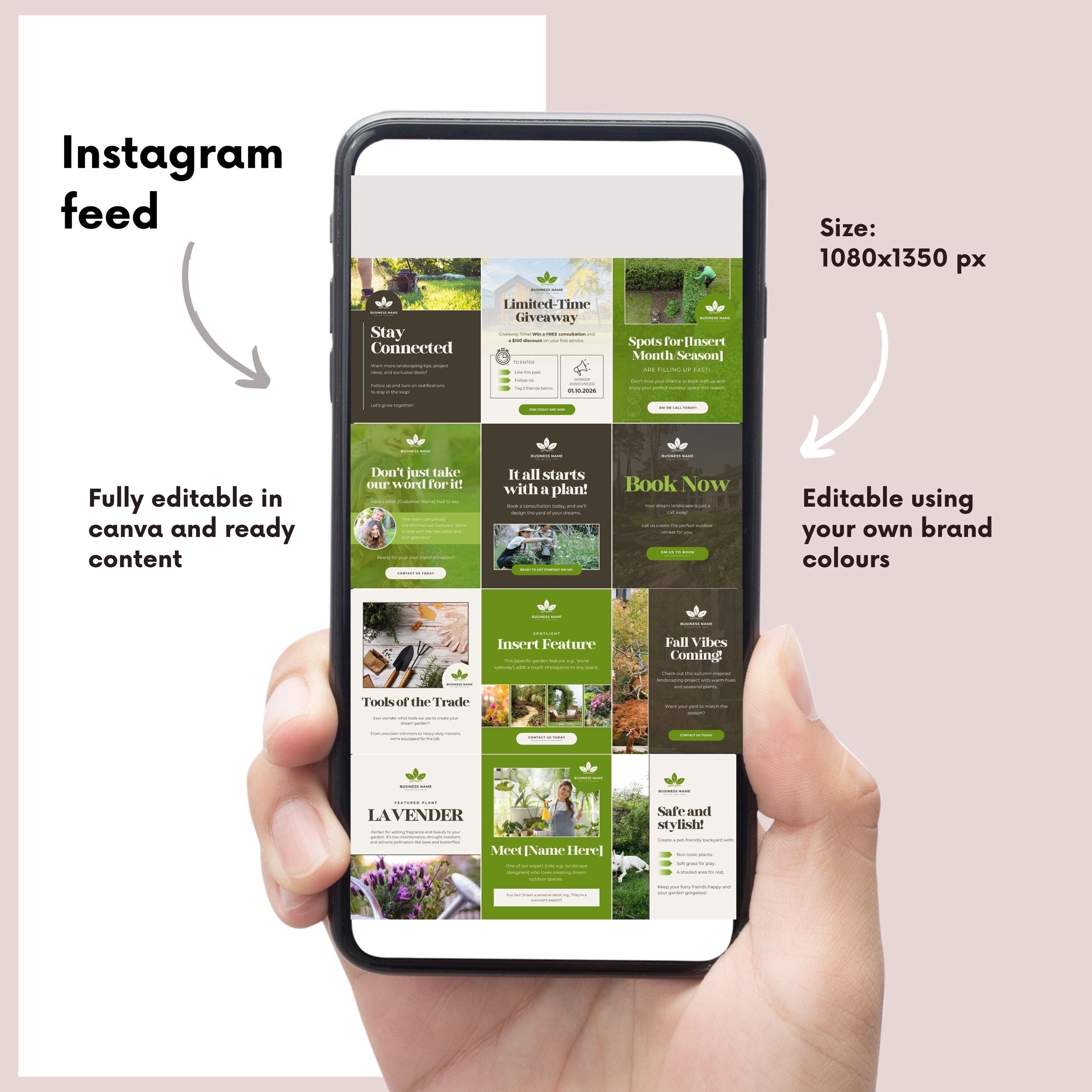Landscaping Social Media Templates for Canva, Garden & Lawn Care ...