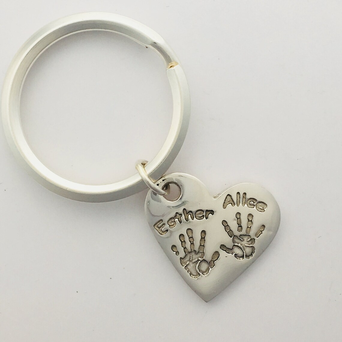 Handprint Keychain Handprint Keyring Heart Keychain | Etsy