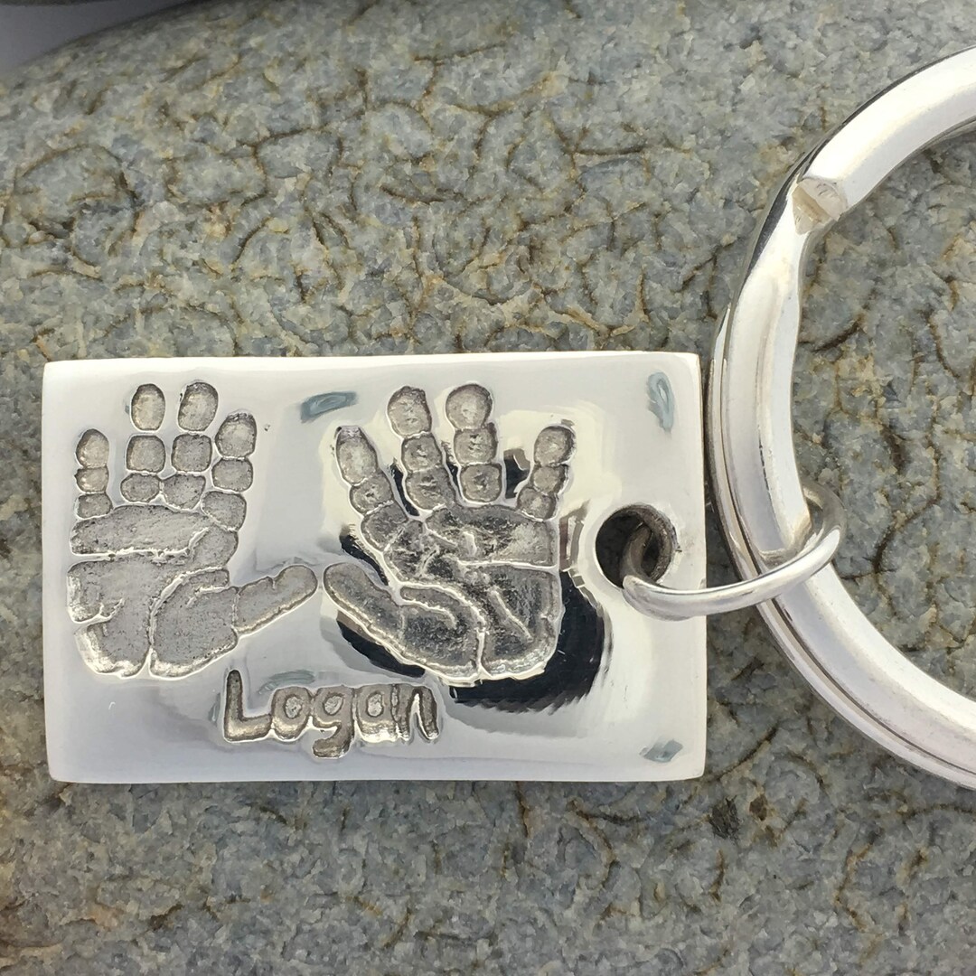 Handprint Keychain, Handprint Keyring, Rectangle Keychain, Customized ...
