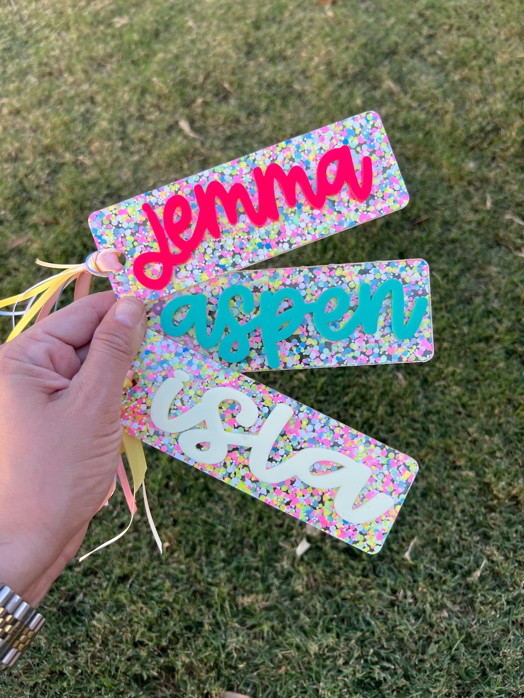 Personalized Acrylic Bookmark With Tassel, Custom Name Confetti ...