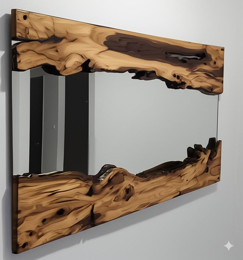 Handmade Natural Edge Wooden Mirror, Rustic Wall Decor, Unique Gift for ...