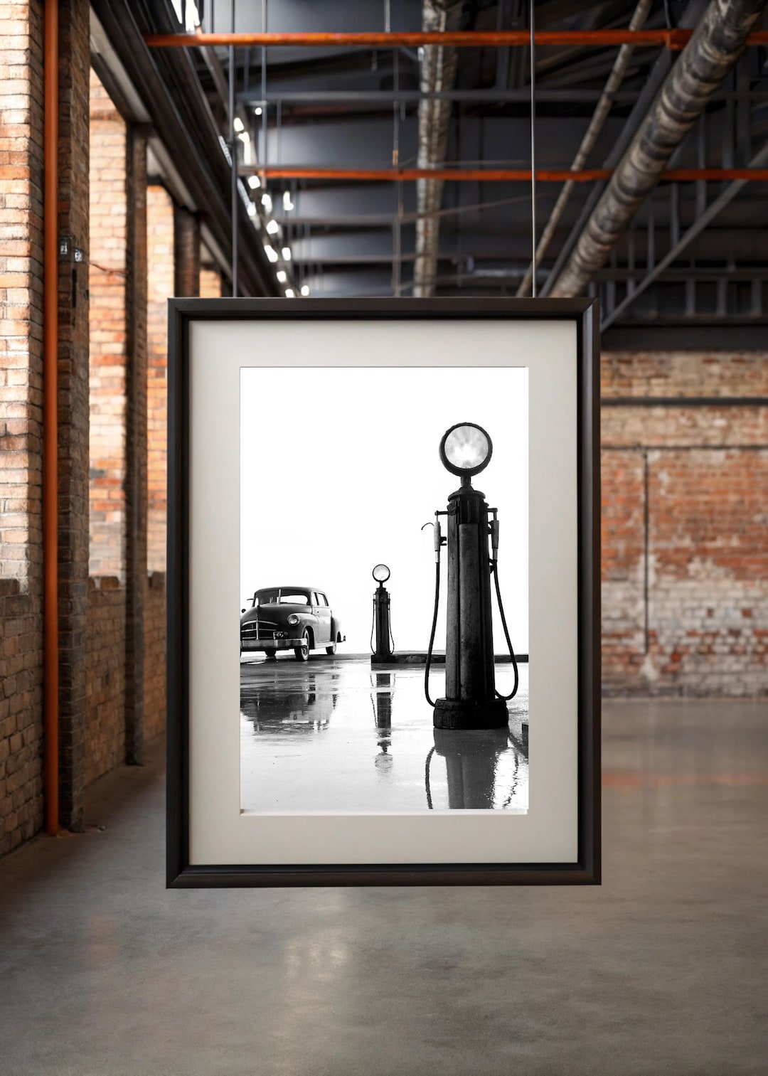 Vintage Gas Station Poster | Black and White Retro Car Print | Classic ...