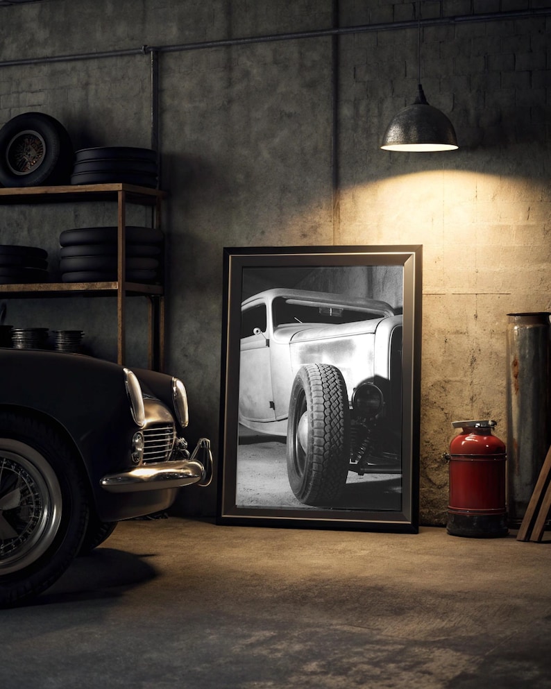 Black and White Rat Rod Poster – Vintage Hot Rod Wall Art for Car ...