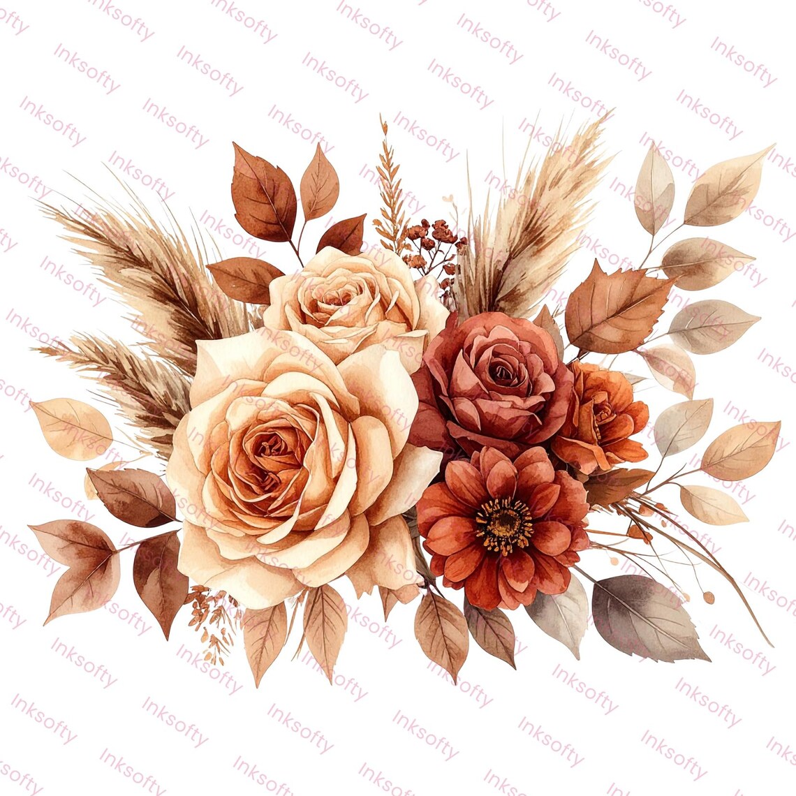 12 Autumn Watercolor Bouquet Clipart, Romantic Floral PNG (digital ...