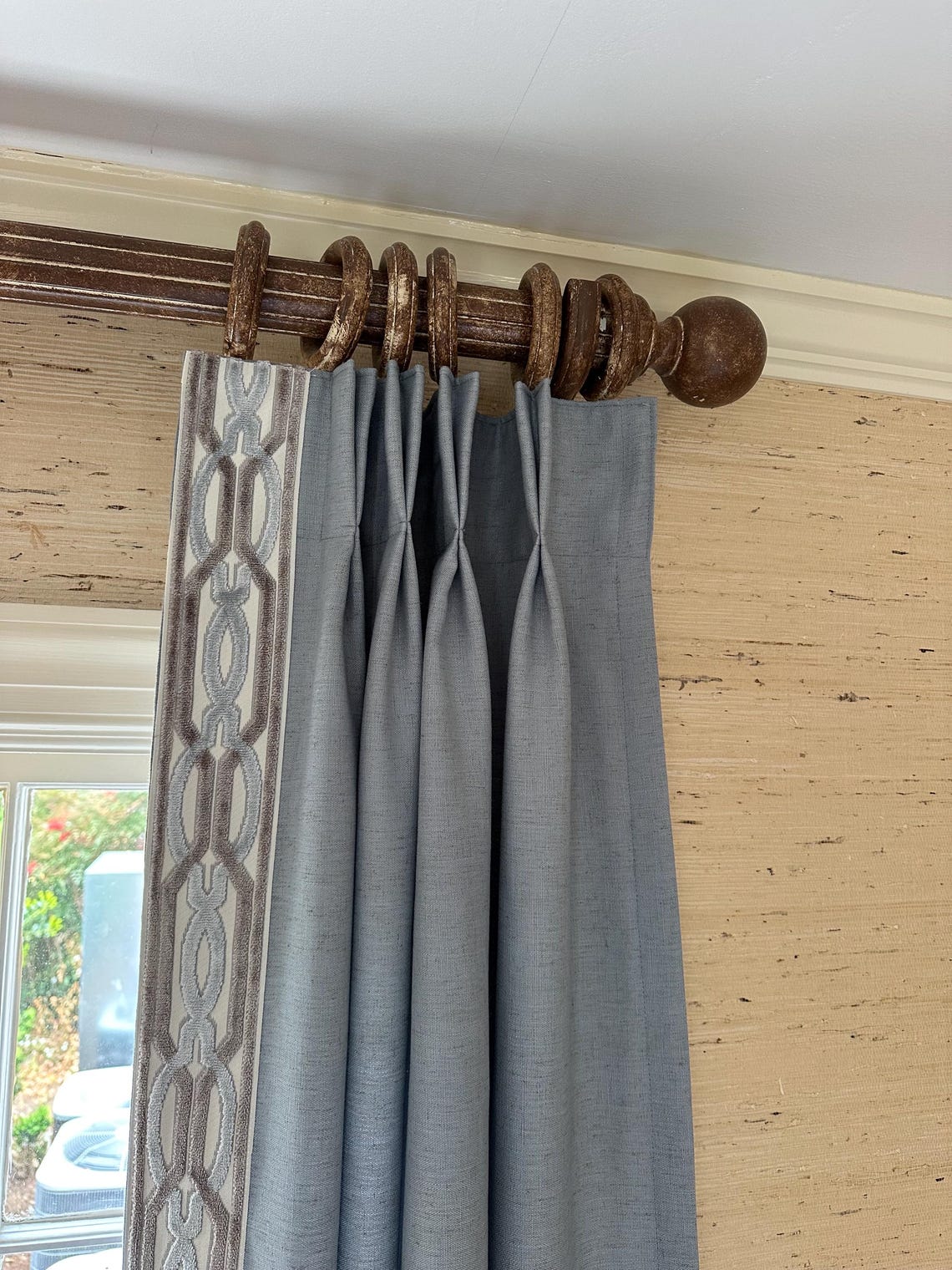 Linen Pinch Pleat Drapes Frost Blue With Trim Tape Curtains French ...