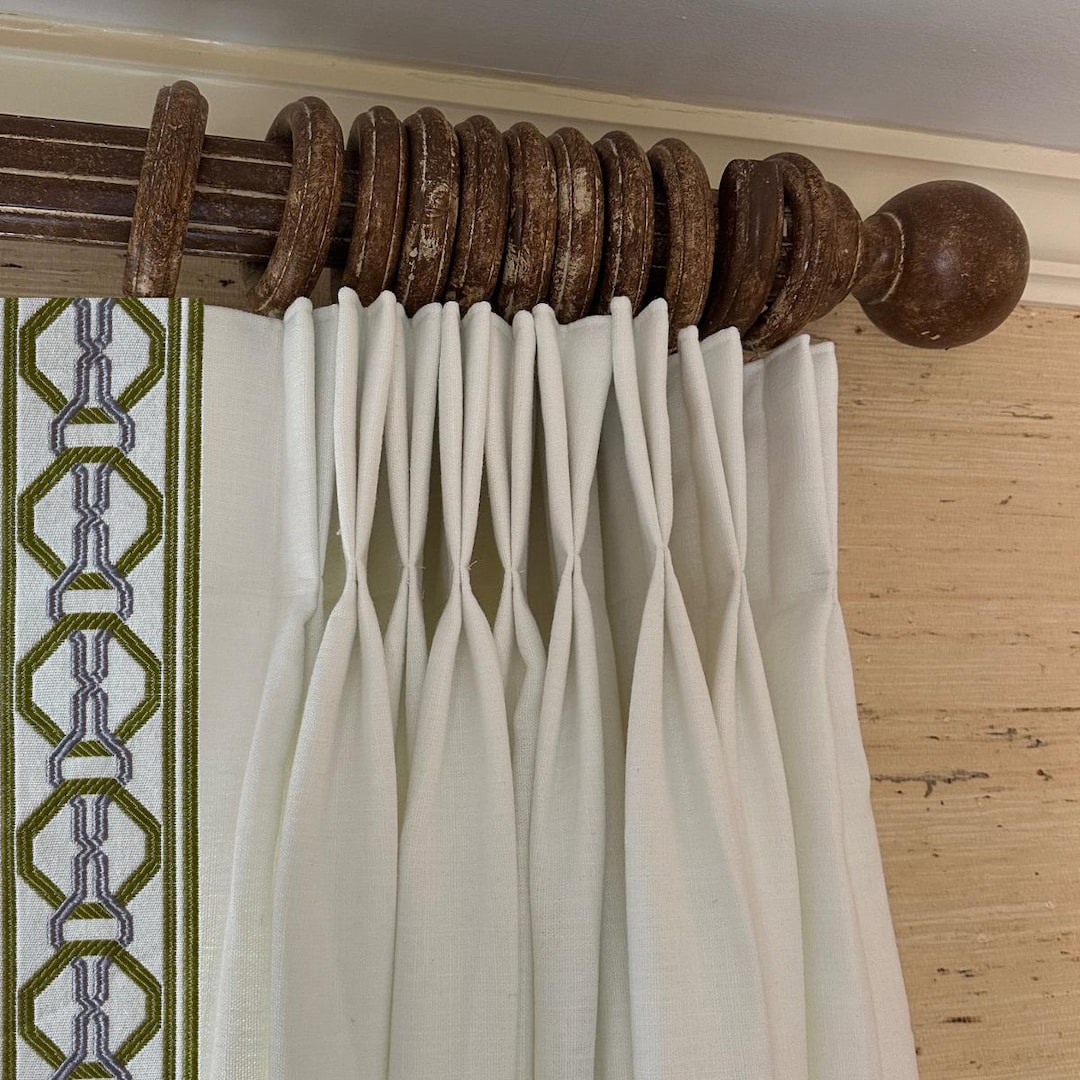Linen Pinch Pleat Drapes With Trim Tape Many Fabric Colors Curtains ...