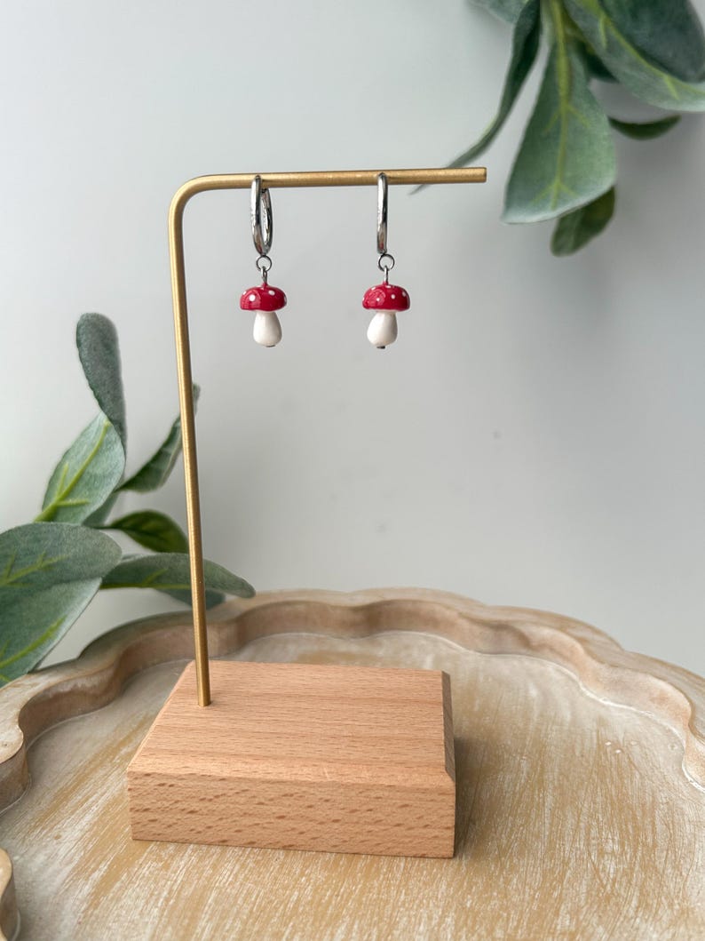 Toadstool Mushroom Charm Hoop Earrings | Gold Plated, Cottagecore ...