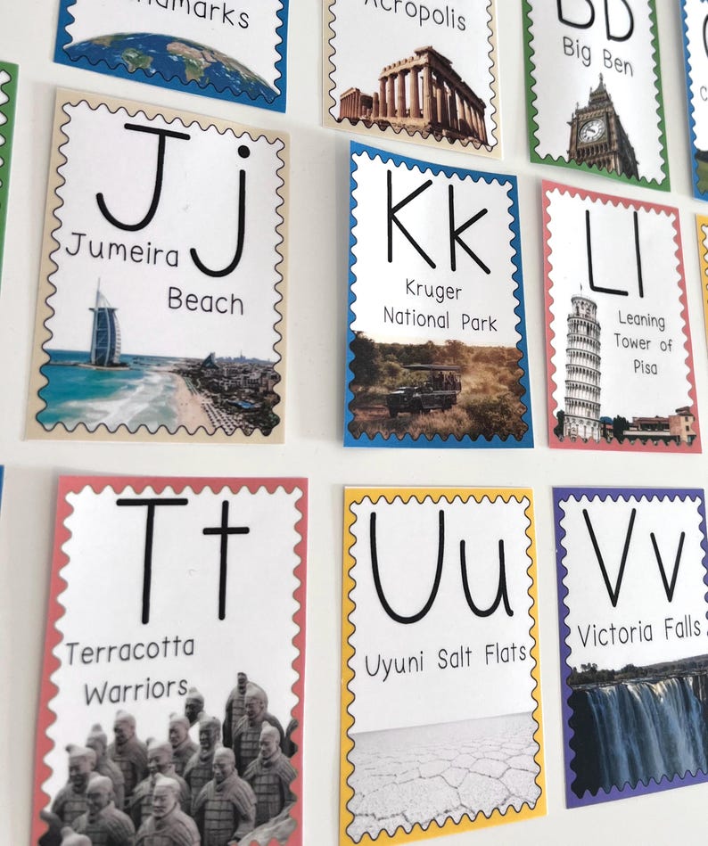 World Landmark Alphabet Flashcards Printable A-Z, Homeschool Learning ...