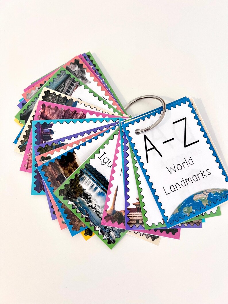 World Landmark Alphabet Flashcards Printable A-Z, Homeschool Learning ...