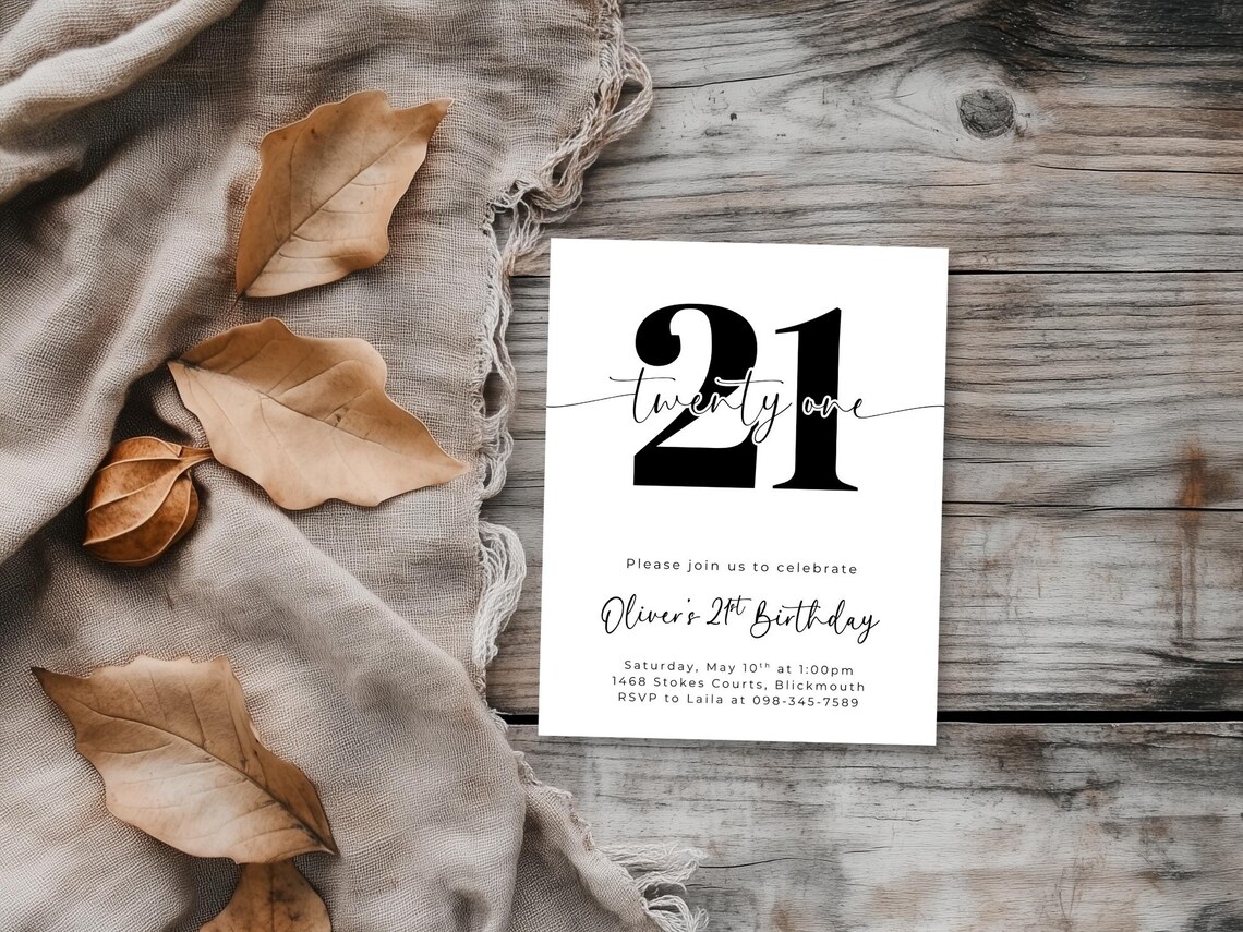 21st Birthday Invitation Template | Minimalist Editable Invite ...