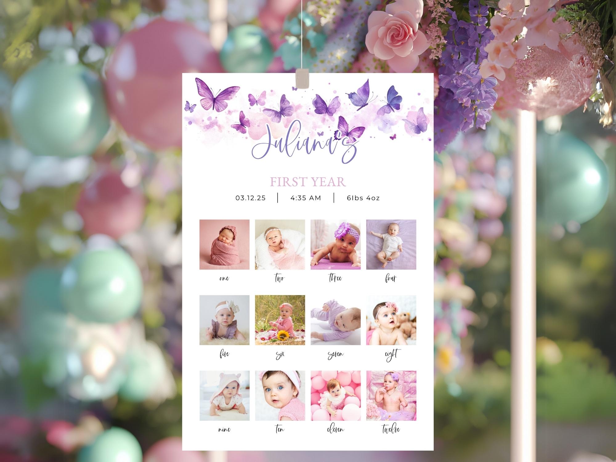 Butterfly Theme First Birthday Photo Collage Sign Template | 1st ...