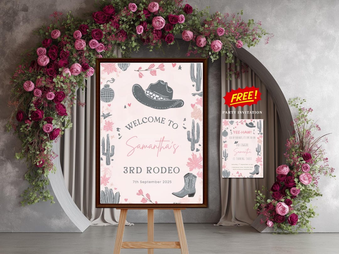 Pink Cowgirl Birthday Welcome Sign | Western Rodeo Party Sign ...