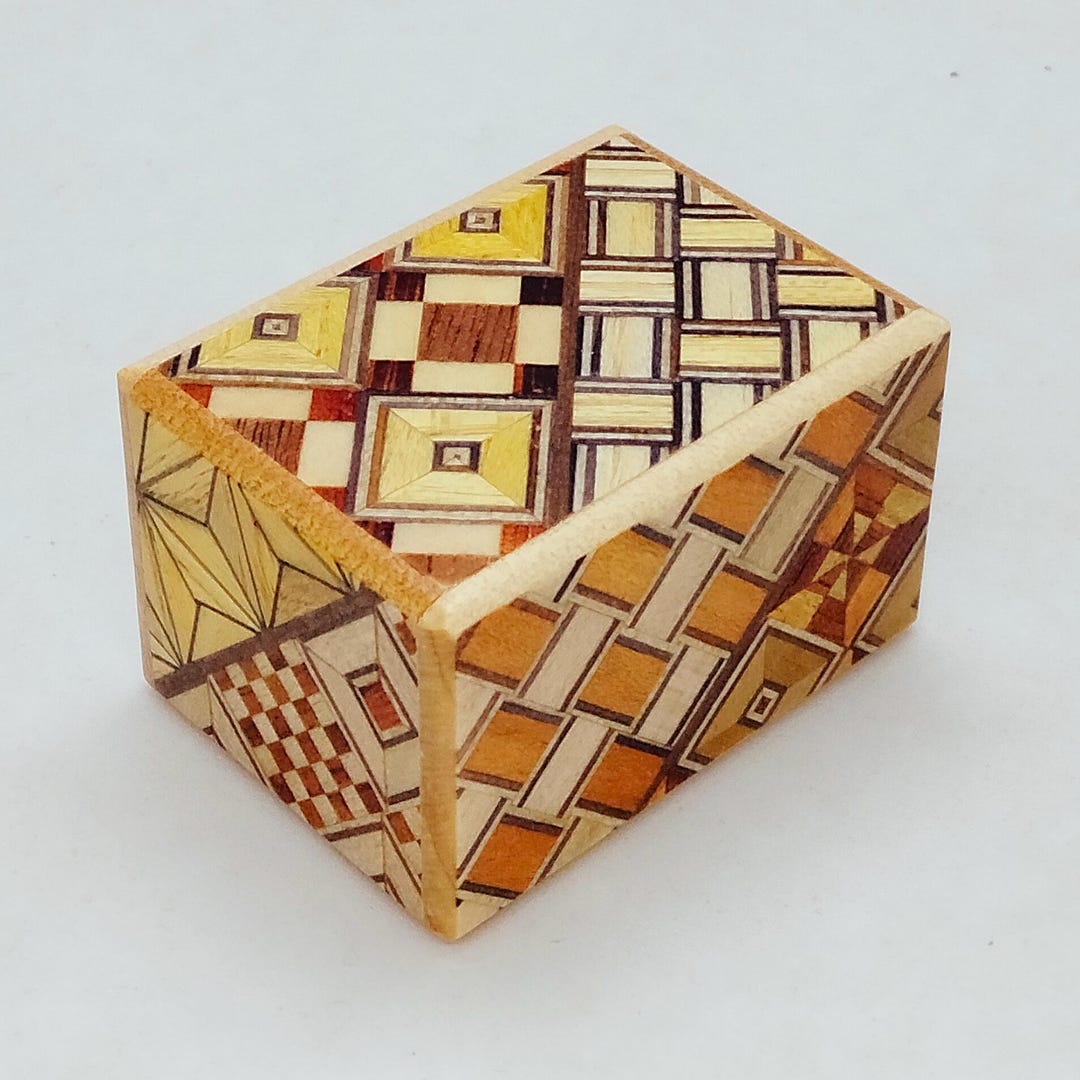 Tiny Mame 14 Steps Yosegi (4.3cm/1.7inch) 1-sun Japanese Puzzle Box ...