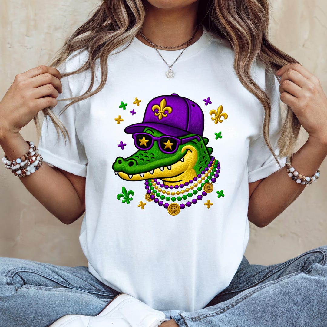 Crocodilo Bordado Festivo de Mardi Gras com Flor de Lis - Design ...