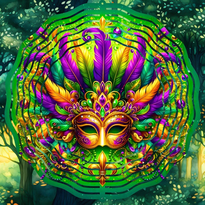 Mardi Gras Gold Mask Vibrant Colorful Feathers Beads Carnival 12' Wind ...