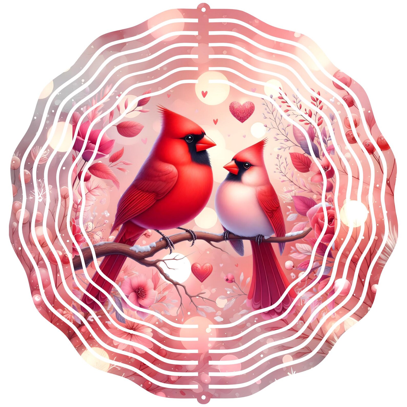 Valentine's Day Red Cardinal Love Couple Hearts Floral 12' Wind Spinner ...