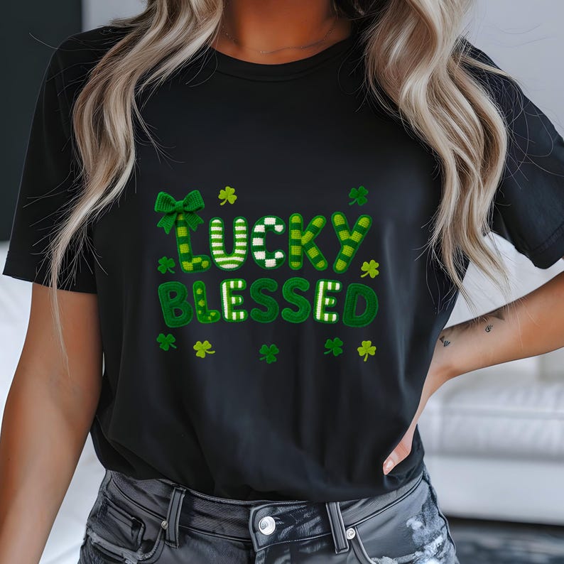 Lucky Blessed Saint Patrick's Crochet Green Patch Text Coquette Clover ...