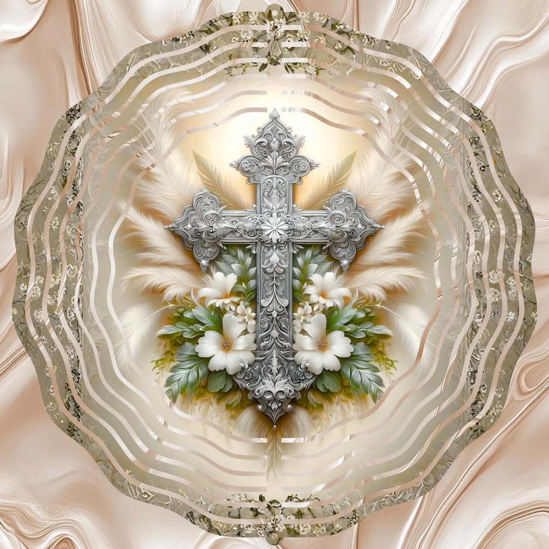 Religious Christian Trendy Cross Floral Feather Outdoor Hanging Decor ...