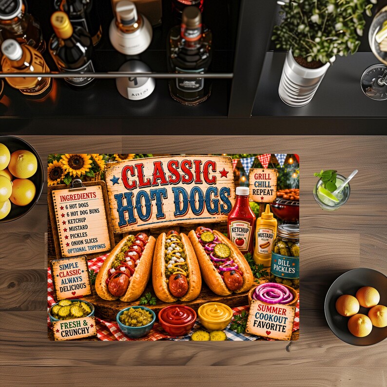 Classic Hot Dogs Cutting Board Sublimation Design BBQ Recipe Cookout ...