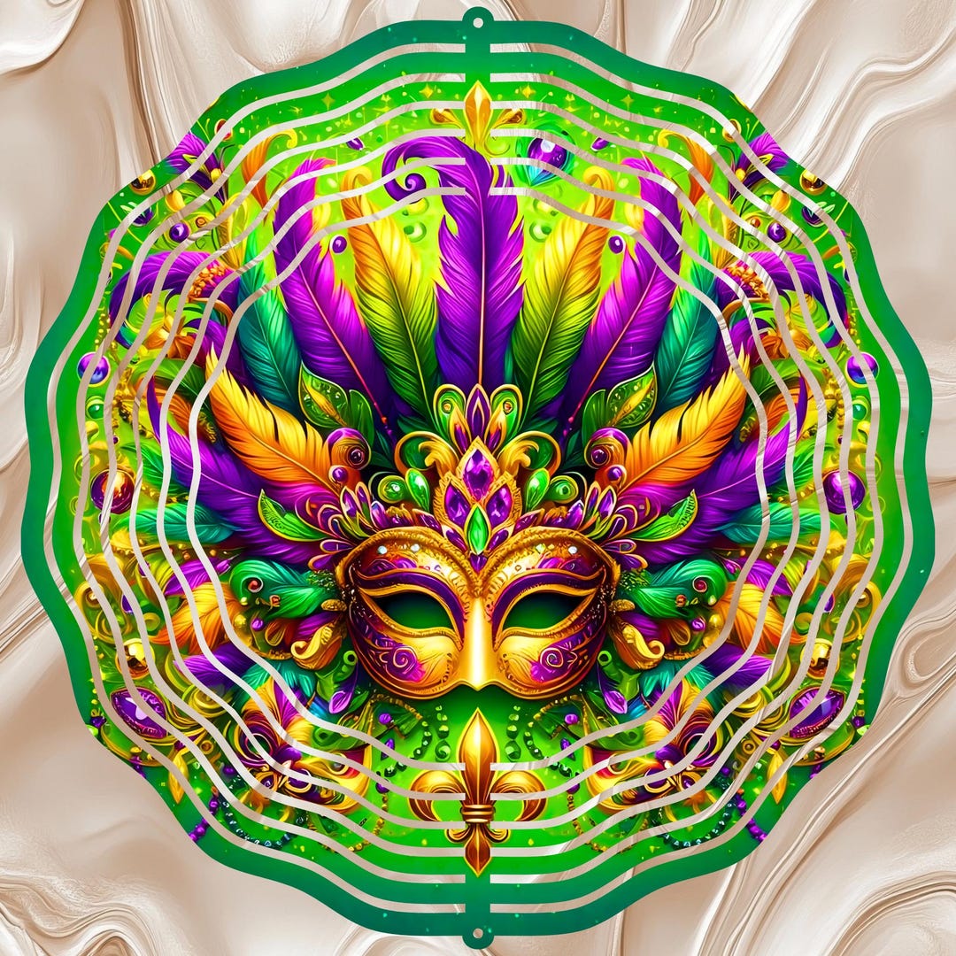 Mardi Gras Gold Mask Vibrant Colorful Feathers Beads Carnival 12' Wind ...