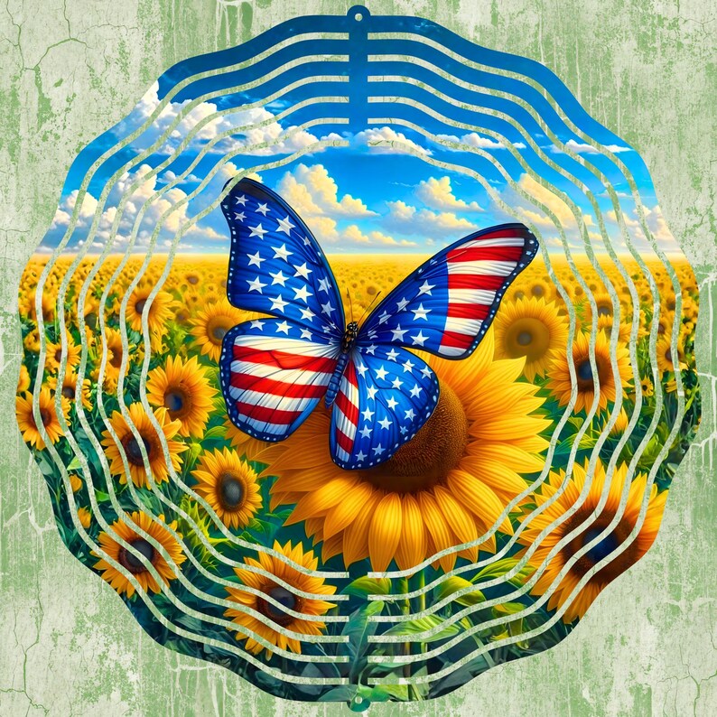 American Flag Butterfly Sunflower Camp Floral USA Patriotic 4th July ...