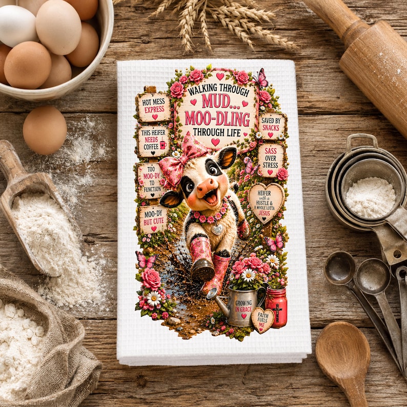 Walking Through Mud Life Funny Cow Tea Towel Design Farmhouse Kitchen ...