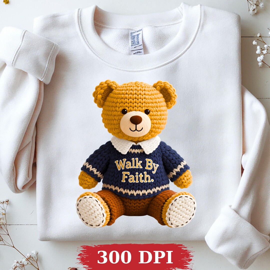 Walk by Faith Teddy Bear Crochet Faux Yarn Bible Verse Christian ...