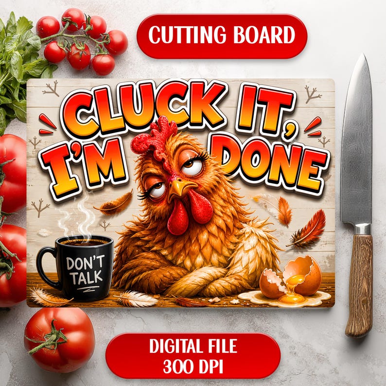 Cluck It Funny Sarcastic Chicken Rustic Farm Cutting Board Sublimation ...