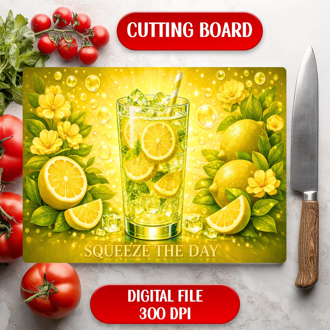 Summer Lemon Cocktail Squeeze the Day Glass Cutting Board Sublimation ...