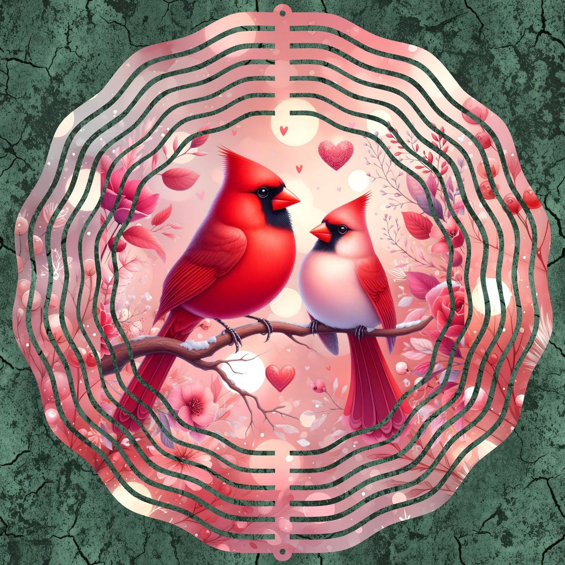 Valentine's Day Red Cardinal Love Couple Hearts Floral 12' Wind Spinner ...