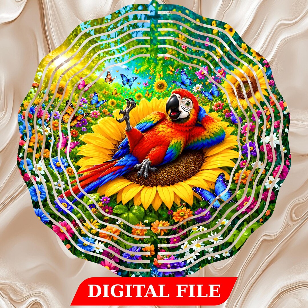 Funny Parrot Sunflower 12'' Wind Spinner PNG Tropical Bird Sublimation ...