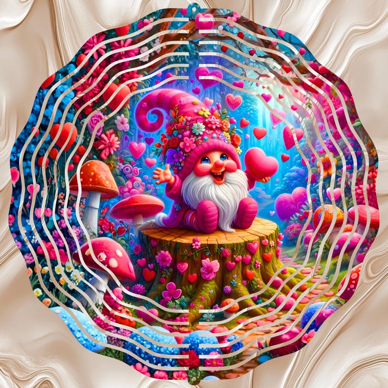 Valentine's Day Love Trendy Gnome Hearts Mushroom Colorful 12' Wind ...