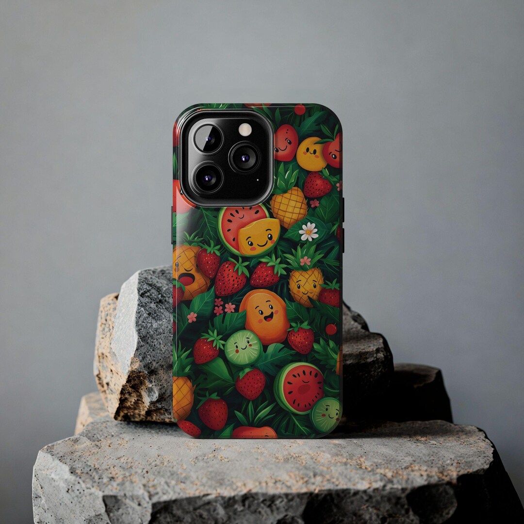 Cartoon Fruits Case, Watermelons, Pineapples, Strawberries With Happy ...