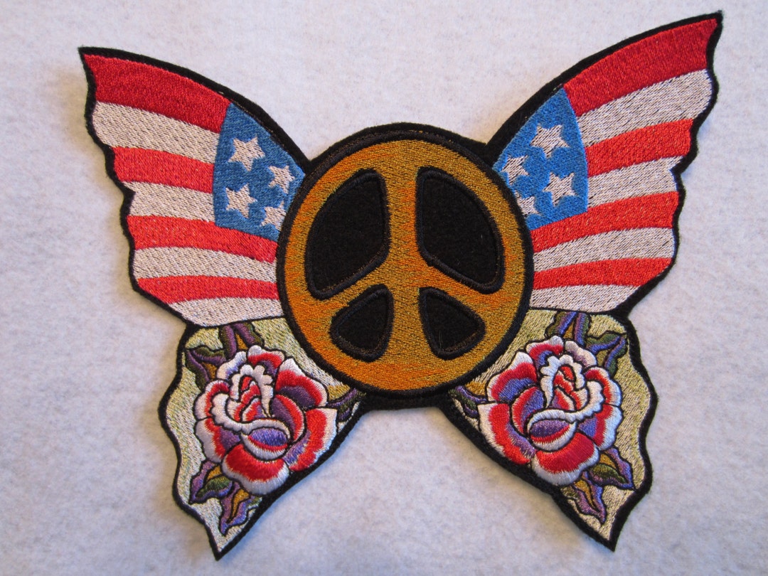 Large Embroidered Butterfly Peace Sign, Butterfly Peace Sign, Patriotic ...
