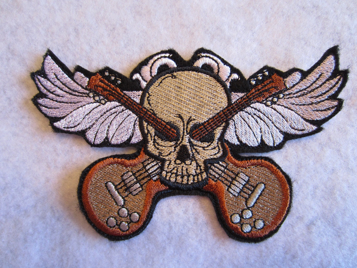 Embroidered Skull With Wings and Guitars Iron on Patch Skull | Etsy