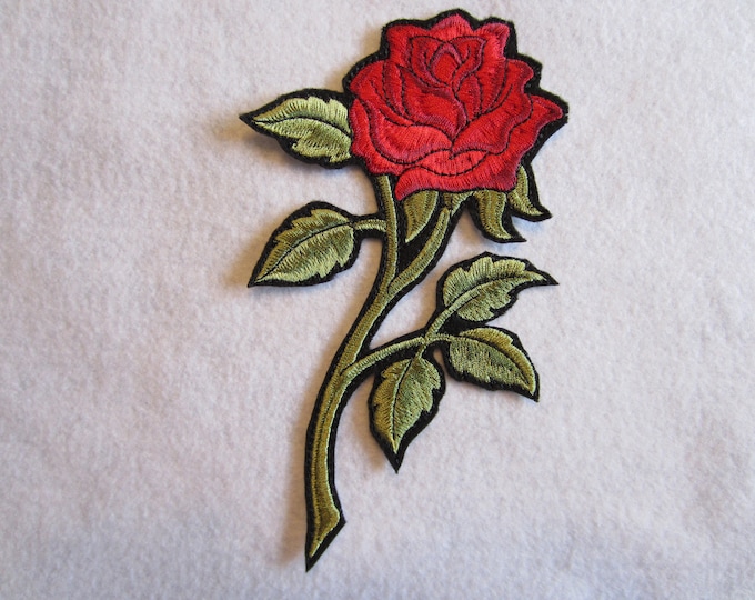 Embroidered Red Rose Iron on Patch. Rose Patch, Red Rose, Rose Iron on ...