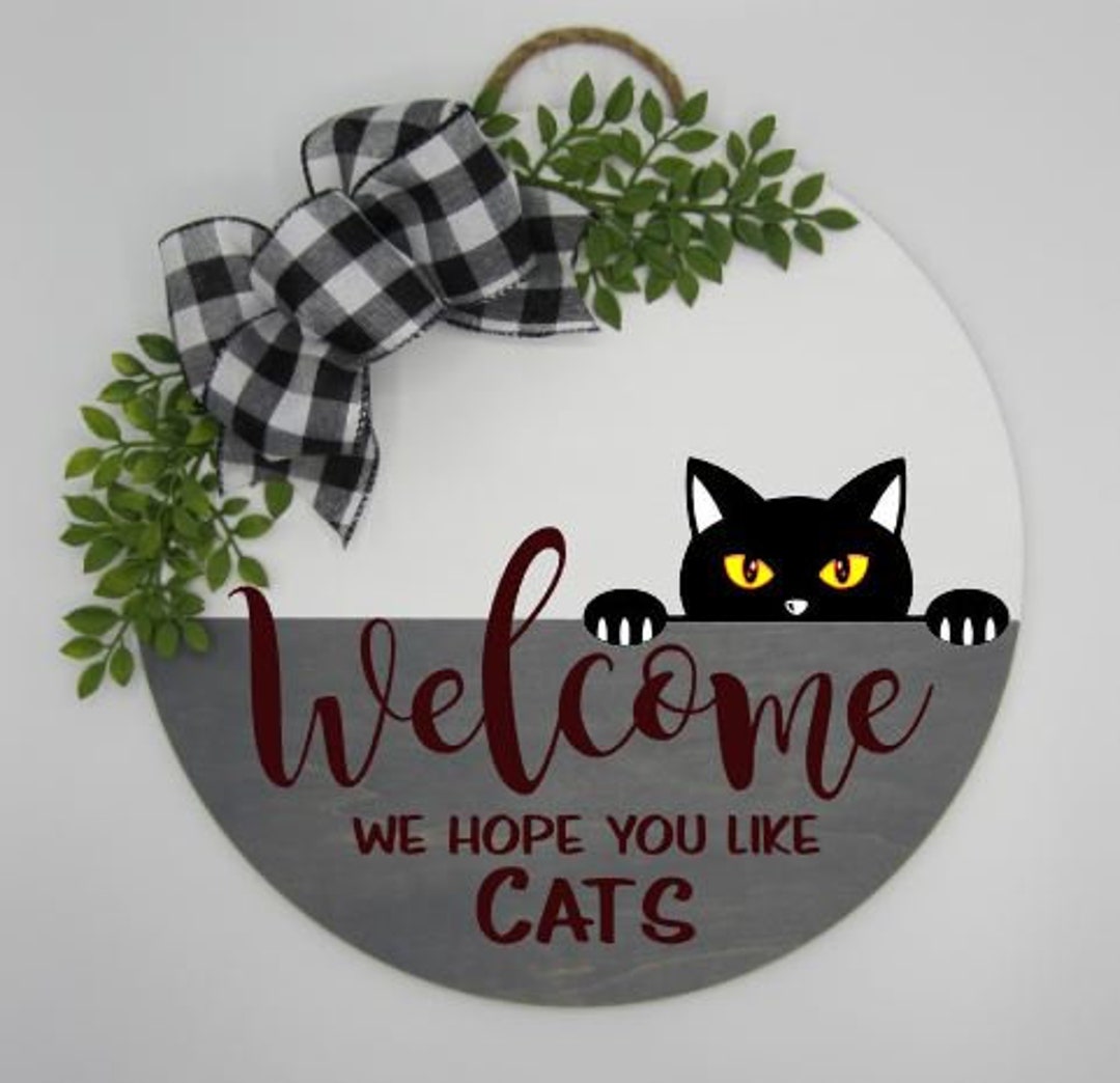 Cat Door Hanger Sign, Door Sign, Cat Sign, Welcome Sign, Cat Wreath ...