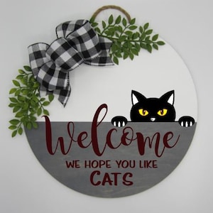 Cat Door Hanger Sign, Door Sign, Cat Sign, Welcome Sign, Cat Wreath ...
