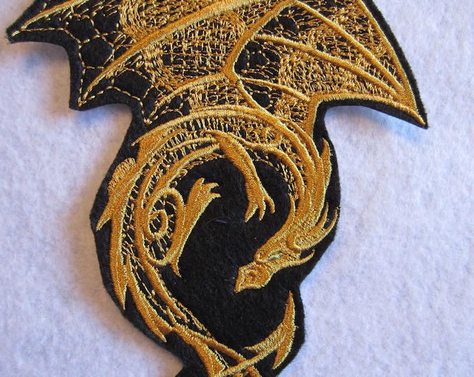 Embroidered Winged Dragon Iron on Patch, Dragon Applique. Dragon Patch ...
