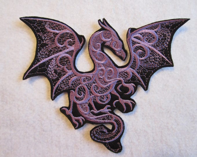 Embroidered Winged Dragon Iron on Patch, Dragon Patch, Dragon Applique ...
