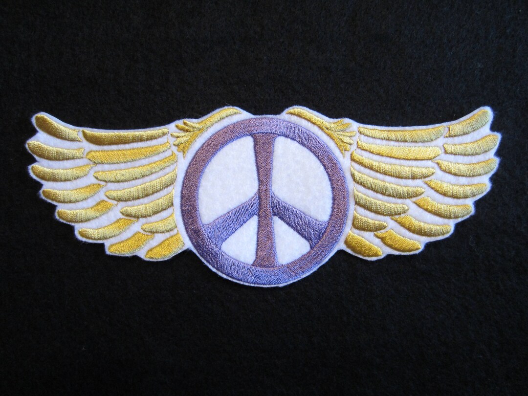 Embroidered Winged Peace Sign Iron on Patch, Iron on Patch, Peace Sign ...