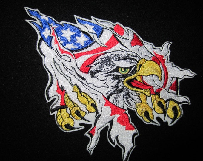 Large Embroidered Eagle and Flag Iron on Patch, Eagle Patch, Eagle ...