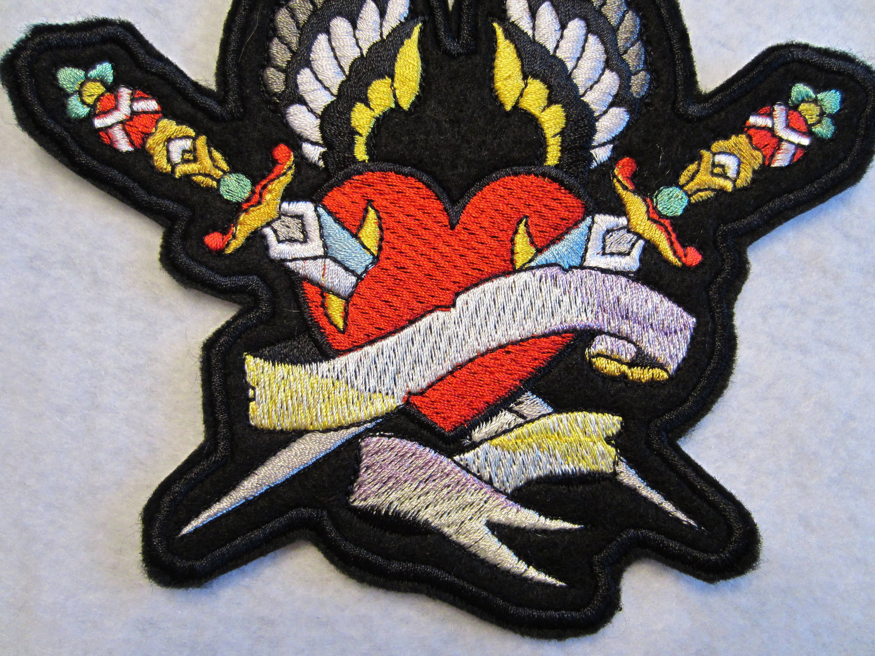 Embroidered Winged Heart With Daggers Iron On Patch Heart | Etsy
