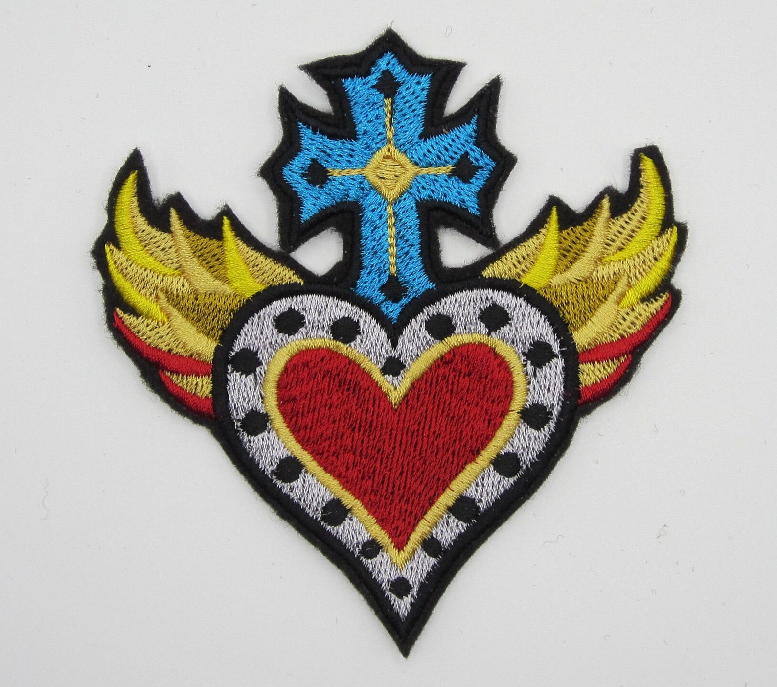 Cross and Heart With Flames Iron on Patch Biker Patch - Etsy